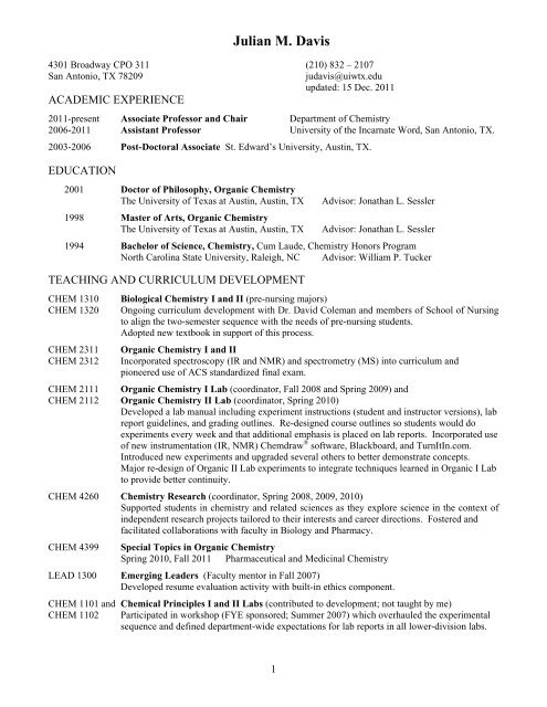 Julian M. Davis - University of the Incarnate Word