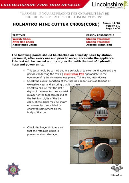 HOLMATRO MINI CUTTER C4005(CORE) Issued 11/10