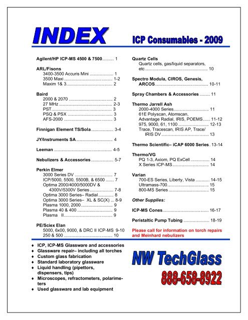 Printable ICP Consumables Catalog - NW TechGlass