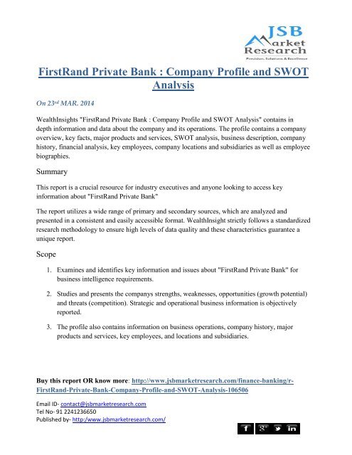 FirstRand Private Bank : Company Profile and SWOT Analysis