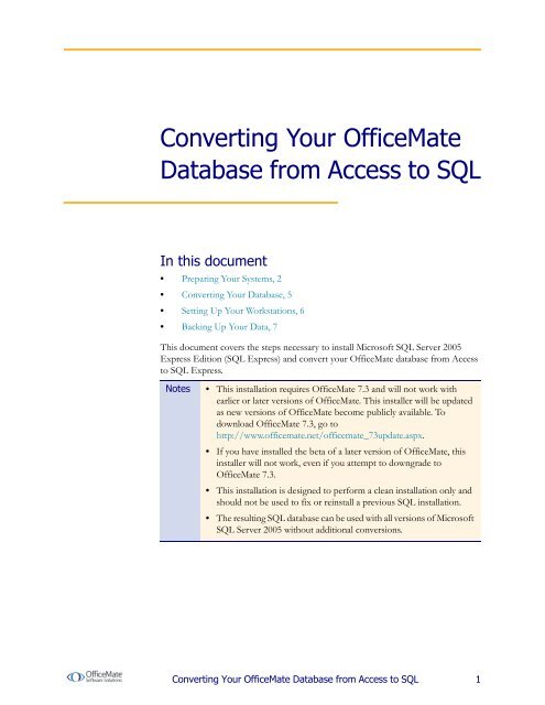 Converting Your OfficeMate Database from Access to SQL