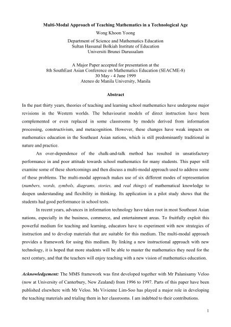 Multi-Modal Approach of Teaching Mathematics in a Technological ...