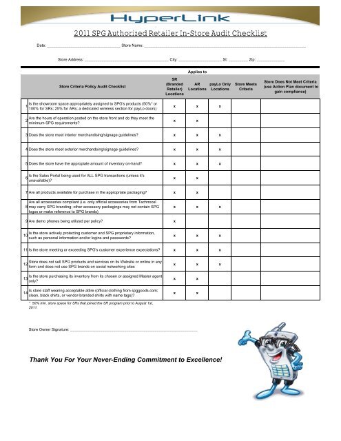 2011 SPG Authorized Retailer In-Store Audit Checklist - Hyperlink