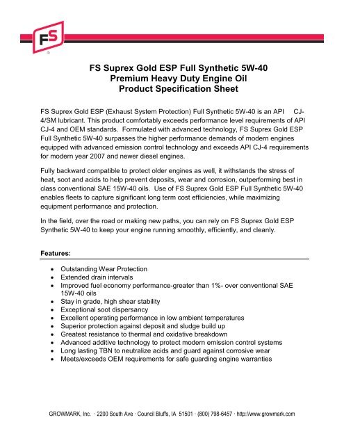Suprex Gold ESP Synthetic 5W40 Spec Sheet - GoFurtherWithFS