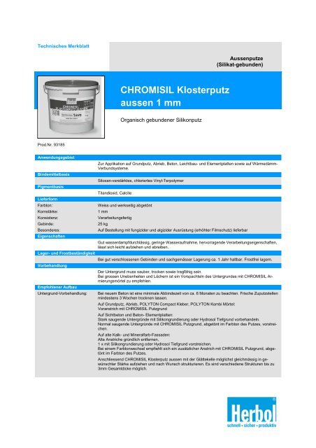 CHROMISIL Klosterputz aussen 1 mm - Malbera AG