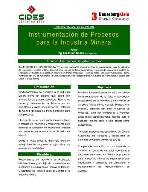Instrumentación De Procesos Para La Industria Minera Cides