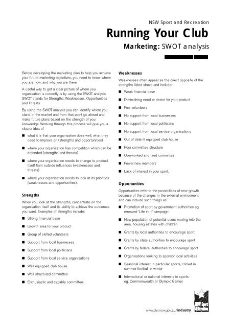 SWOT analysis - NSW Sport and Recreation