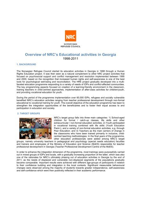 NRC Education Programme overview - Norwegian Refugee Council