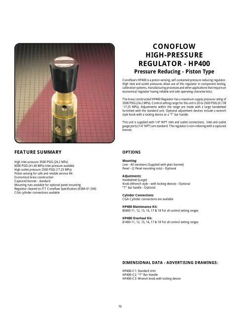 CONOFLOW HIGH-PRESSURE REGULATOR - HP400 - ITT Conoflow