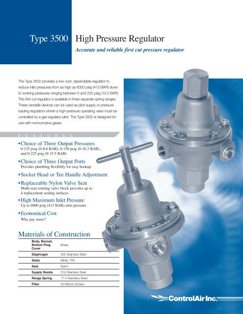Type 3500 High Pressure Regulator - ControlAir Inc.