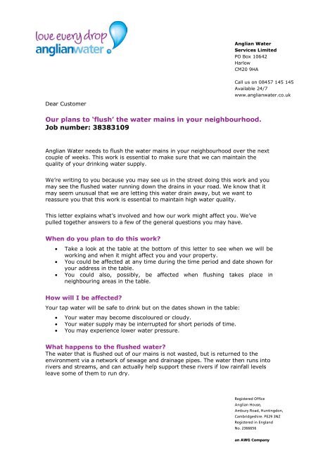 BACON4MA Flushing Letter - Anglian Water