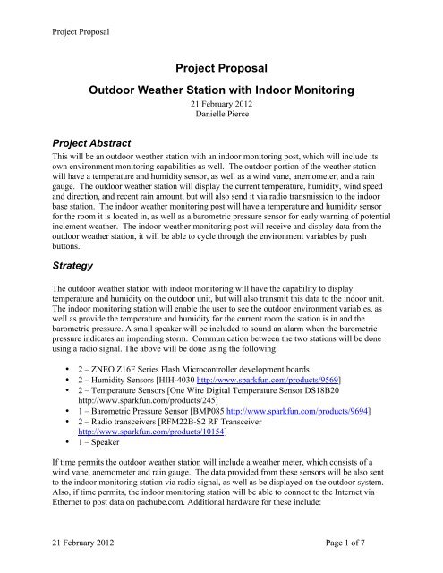 Project Proposal Outdoor Weather Station with ... - Atomic Rhubarb