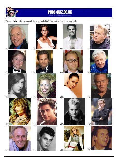 Famous Fathers. Can you match the parent and child ... - Pubs Quiz