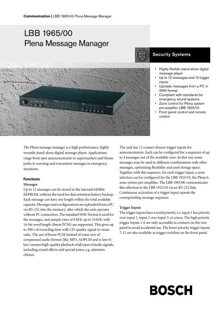 LBB 1965/00 Plena Message Manager - Pacat.co.uk