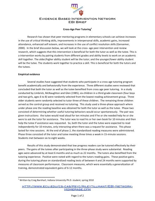 Brief Cross age peer tutoring - Evidence Based Intervention Network