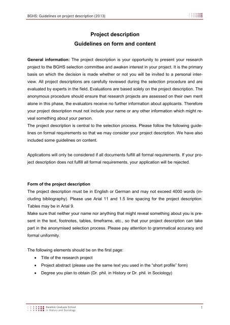 Project description BGHS guidelines on form and content