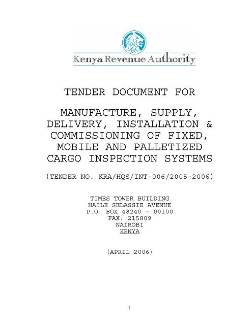 tender document for manufacture, supply, delivery, installation