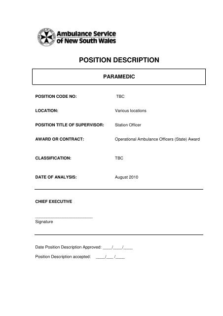 Paramedic Position Description - Ambulance Service of NSW