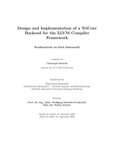 Design and Implementation of a TriCore Backend for the LLVM ...