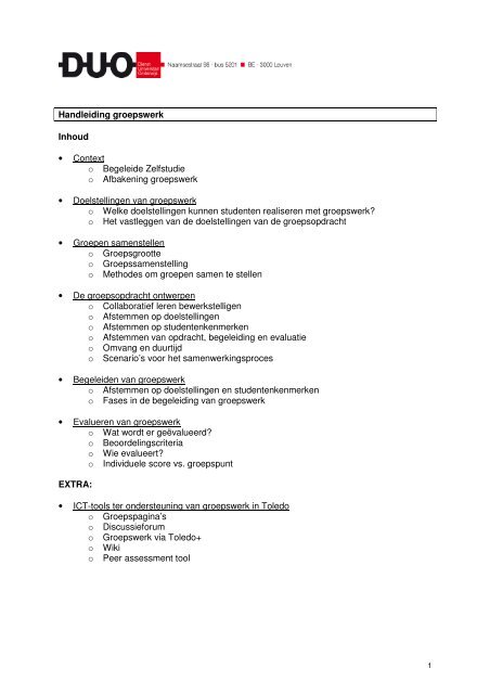 Handleiding groepswerk Inhoud â ¢ Context o Begeleide ... - KU Leuven
