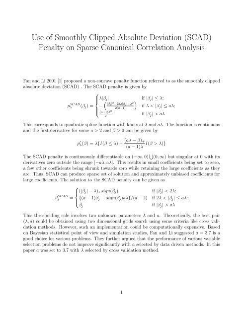 (SCAD) Penalty on Sparse Canonical Correlation Analysis (SCAD) Penalty on Sparse Canonical Correlation Analysis