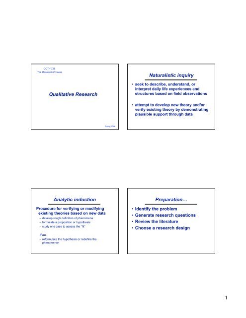 Qualitative Research Naturalistic inquiry Analytic induction ...