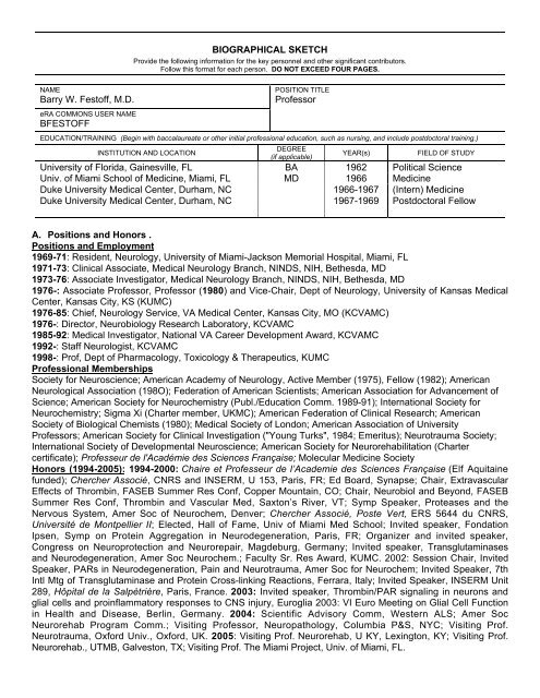 NIH Biographical Sketch - University of Kansas Medical Center