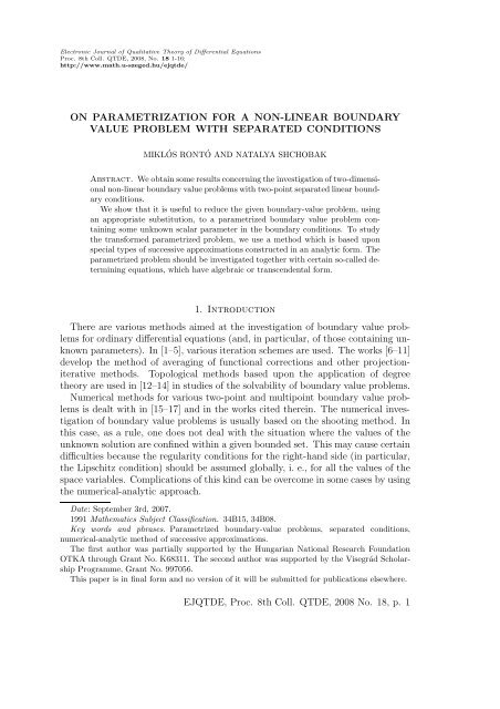 ON PARAMETRIZATION FOR A NON-LINEAR BOUNDARY VALUE ...