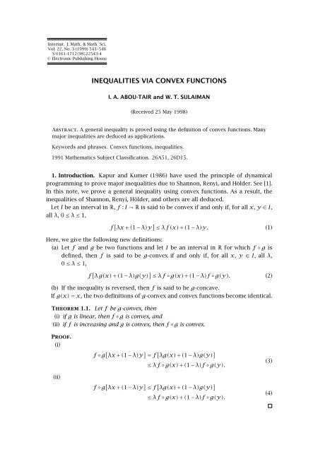 Inequalities Via Convex Functions