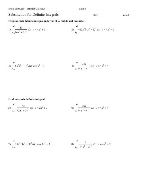 06 - Substitution for Definite Integrals - Kuta Software 06 - Substitution for Definite Integrals - Kuta Software