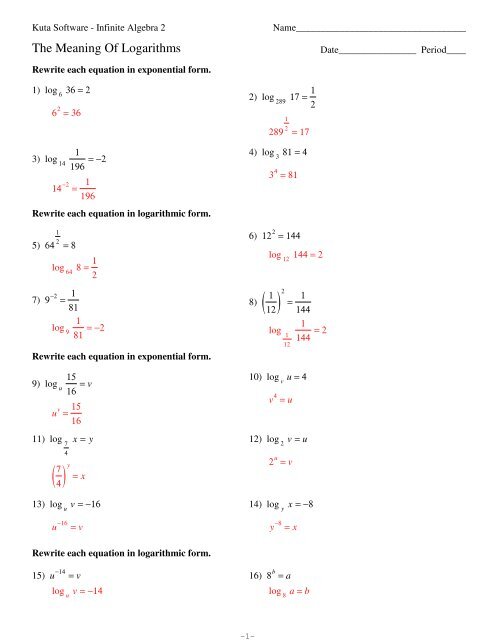 Logarithms Worksheet Kuta