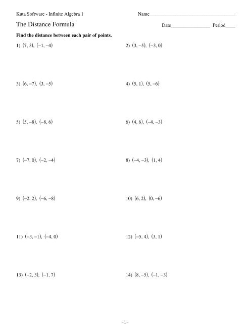 Using the distance formula - Kuta Software