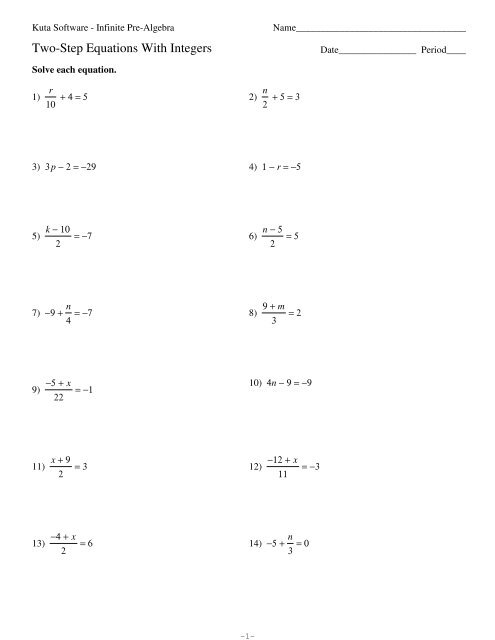 2 Step Equation Worksheet Worksheets For Kindergarten