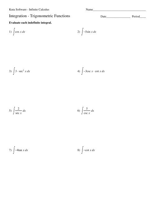Trigonometric Functions - Kuta Software Trigonometric Functions - Kuta Software