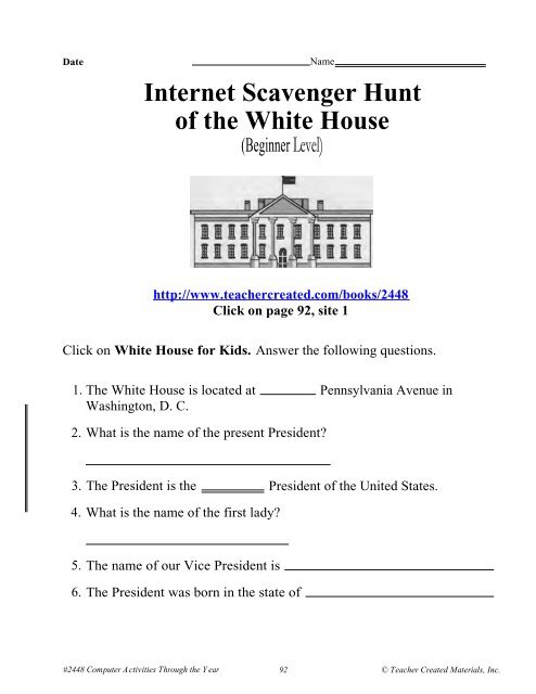 Internet Scavenger Hunt of the White House (cont.) - Kuzmich