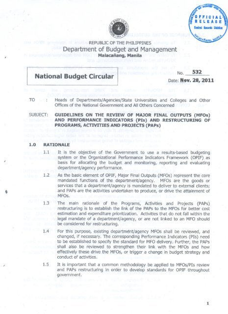 National Budget Circular - DBM