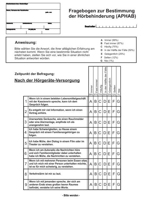 Fragebogen zur Bestimmung der HÃ¶rbehinderung (APHAB) - Nach ...