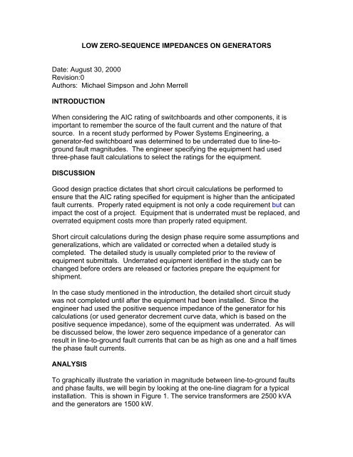 Low Zero Sequence Impedance of Generators - Powerstudies.com