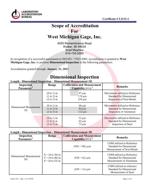 Proposed Scope of Accreditation - Laboratory Accreditation Bureau