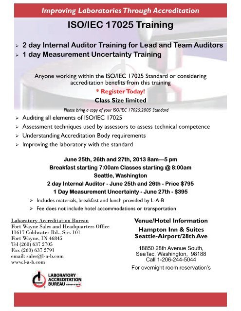 ISO/IEC 17025 Training - Laboratory Accreditation Bureau