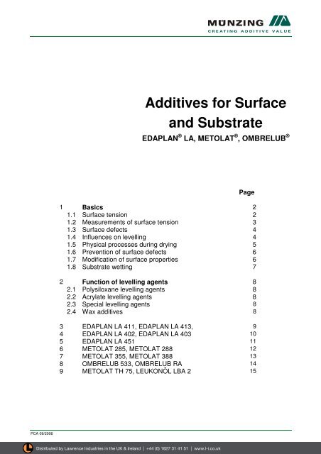 Metolat & Edaplan LA - Additives for Surfâ ¦ - Lawrence Industries