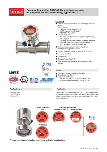 Pressure transmitter PASCAL CV with diaphragm seals - LABOM
