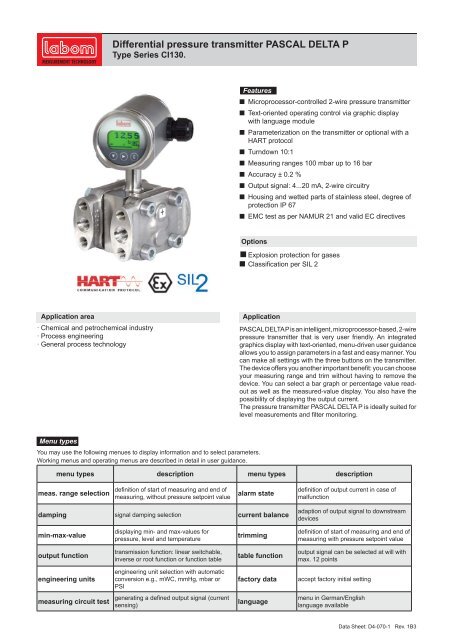 Differential pressure transmitter PASCAL DELTA P - LABOM