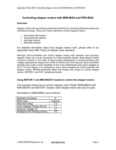 Controlling stepper motors with MINI-MAX and ... - BiPOM Electronics