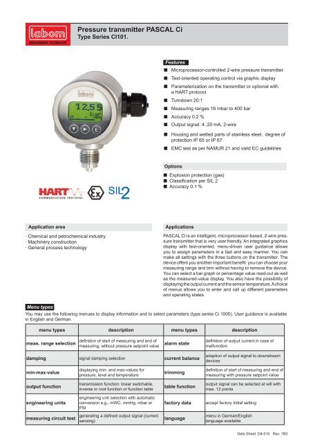 Pressure transmitter PASCAL Ci - LABOM