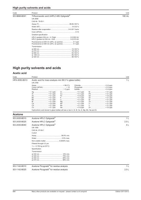 High purity solvents