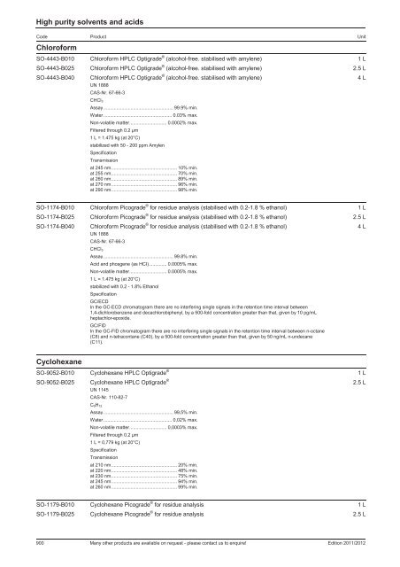High purity solvents