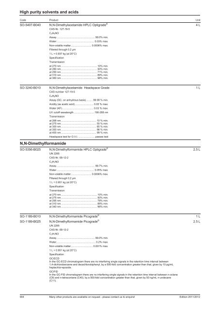 High purity solvents