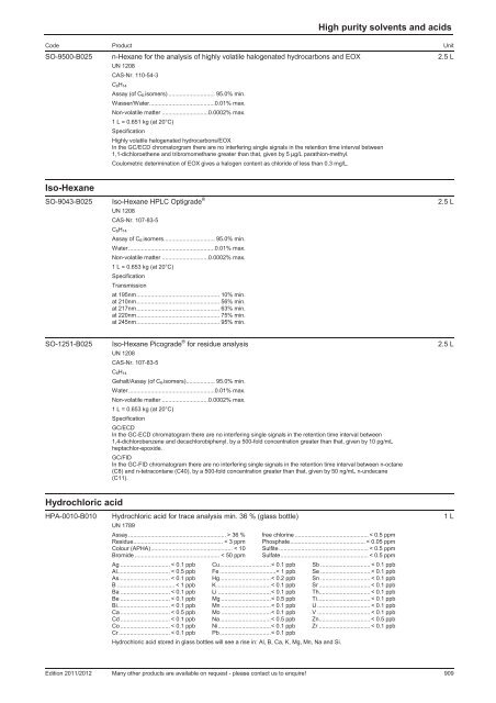 High purity solvents