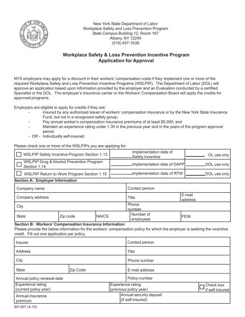 Workplace Safety & Loss Prevention Incentive Program Application ...
